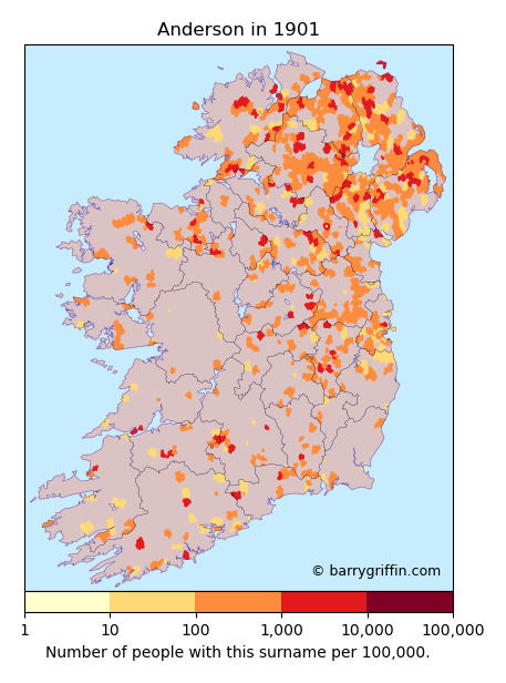 ANDERSON Surname Maps of Ireland