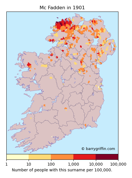 MACFADDEN Surname Maps of Ireland